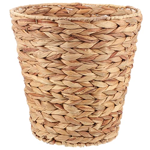 Rattan Basket Woven Waste Basket Round Trash Can Decorative Garbage Waste Bin Rubbish Container Laundry Cloth Storage Basket Organizer for Bedroom Home Living Room Bathroom Woven Basket