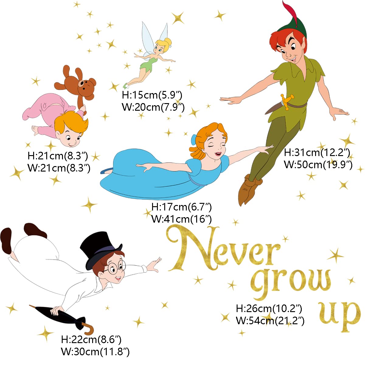 Runtoo Baby Wall Decal Never Grow Up Quotes Wall Stickers for Kids Bedroom Nursery Classroom Wall Decor