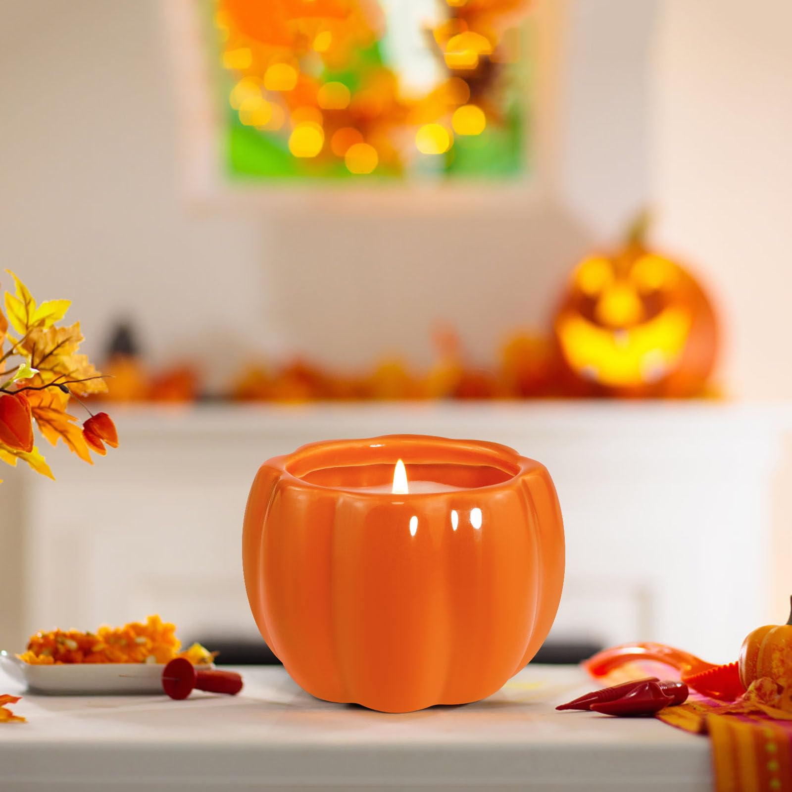 STRN Scented Candles Festive Fall & Halloween Décor, Long-Lasting Scented Candles, Natural Pumpkin Fragrance Soy Wax Candles, Ceramics 1 Pack