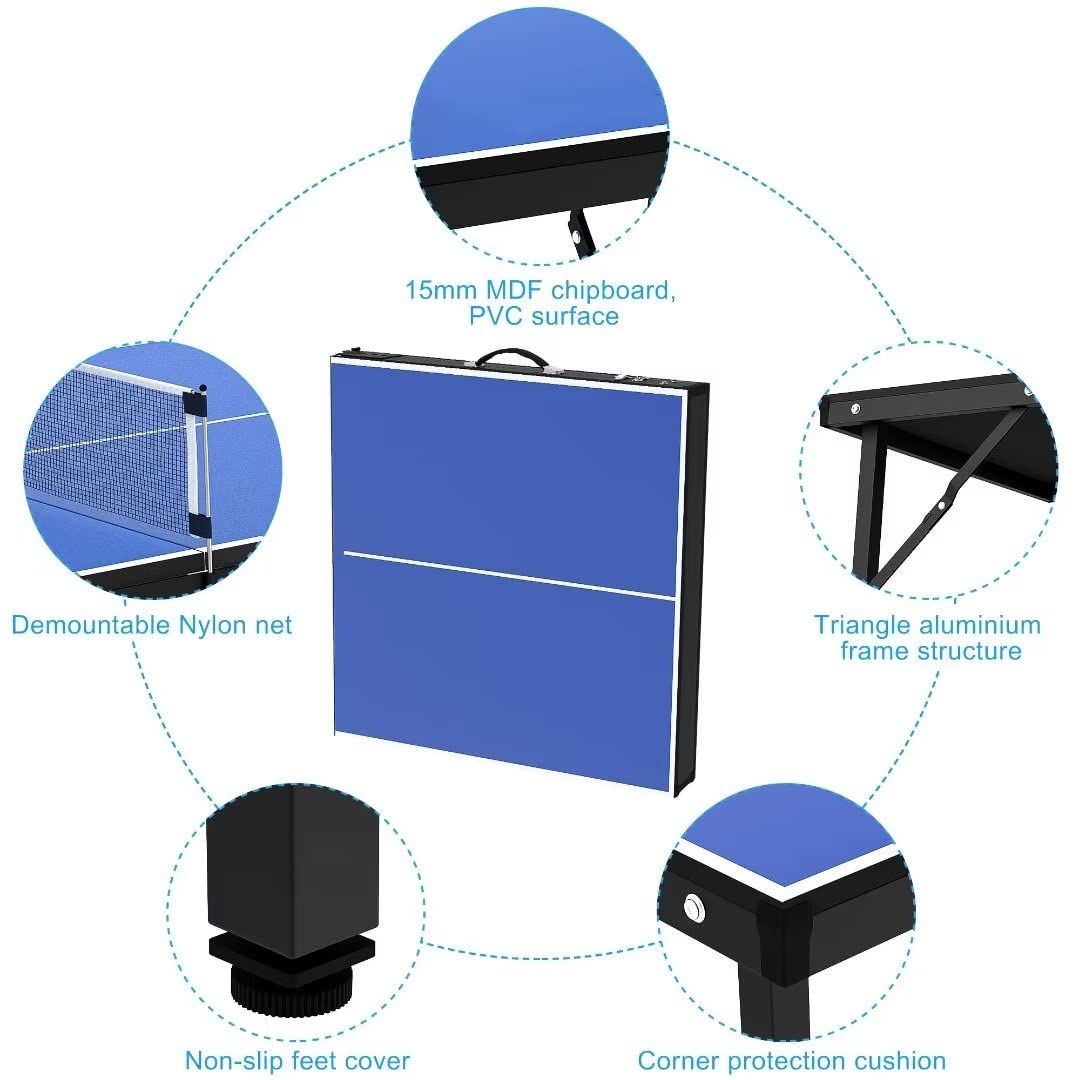 NOIFUM Foldable Table Tennis Table, Portable Ping Pong Table Game Set,60x26x27.5 Inch, Blue