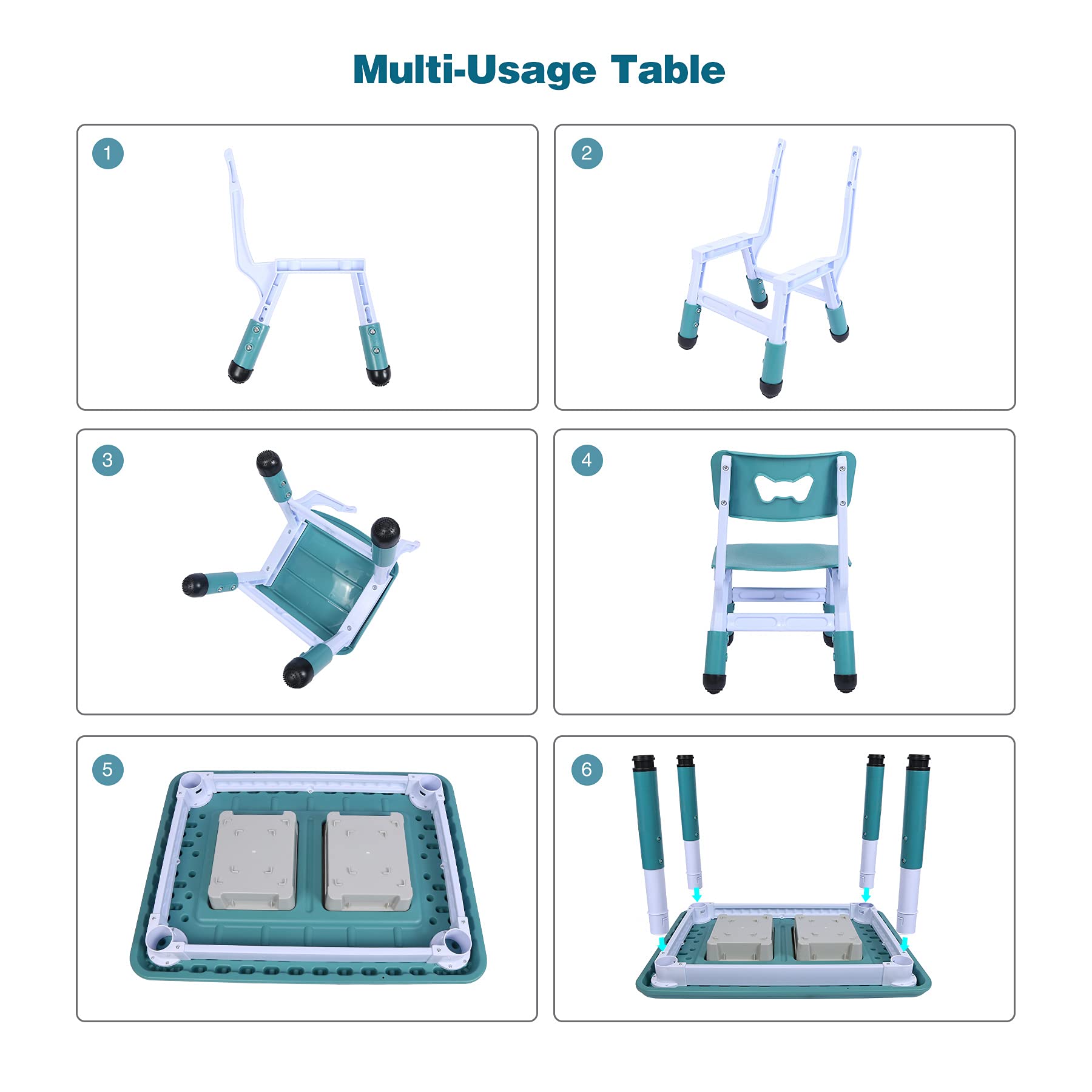 RedSwing Kids Table and Chair Set, 3 in 1 Multi Activity Building Block Table with 2 Chairs, Height Adjustable Toddlers Play Table with Storage Bins, Blue