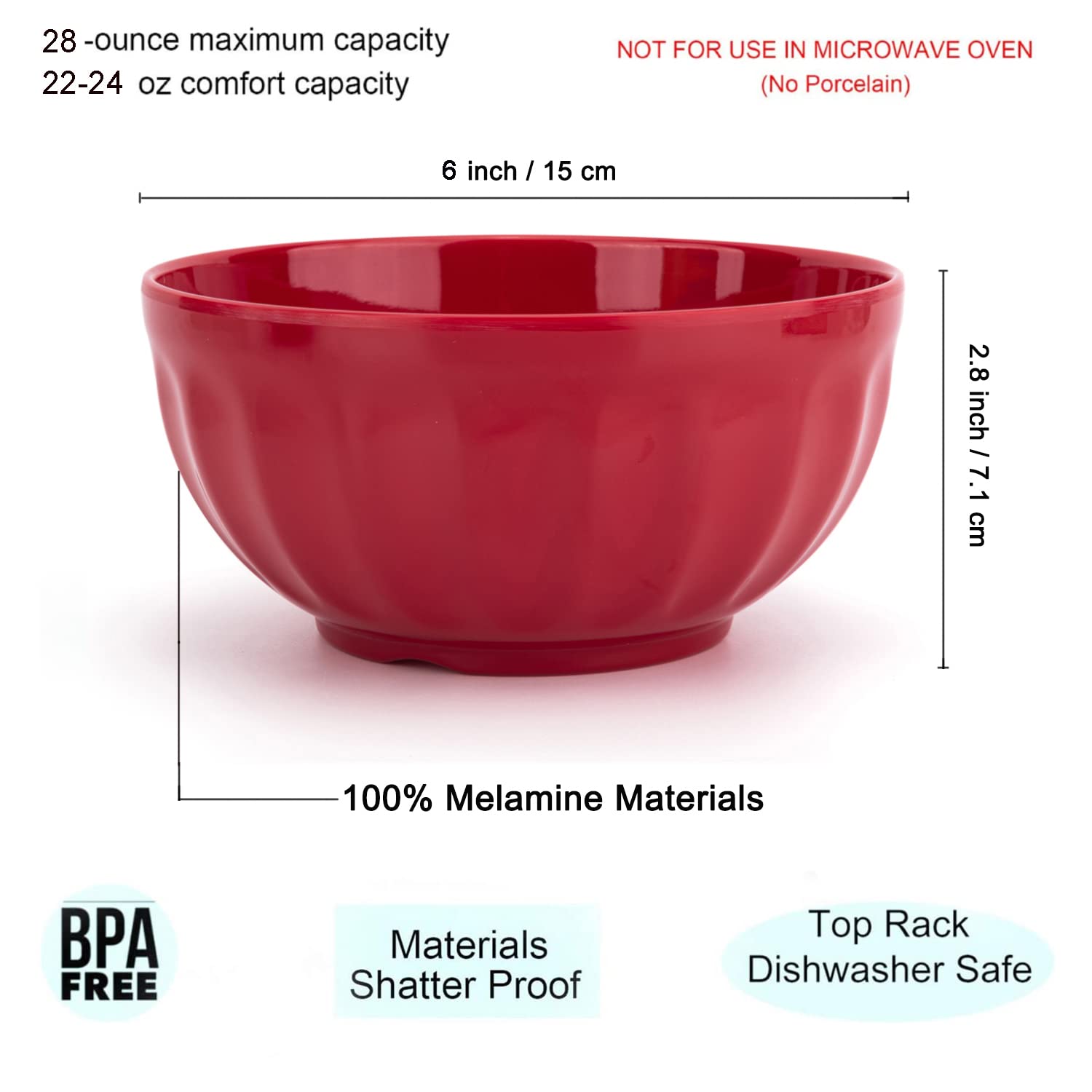 KX-WARE Melamine Snack Bowls with Lids - 28 oz/6 inch 100% Melamine Cereal/Salad Bowls | set of 6 Multicolor