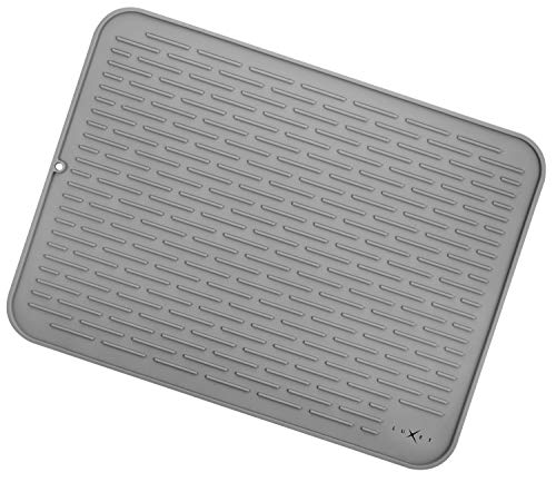 Luxet Multipurpose Premium Quality Silicone Dish Drying Mat for Kitchen, Heat Resistant, Countertop Protection, Non Slip Grip, Extra Large Trivet Size 23x17 Inches (Gray)