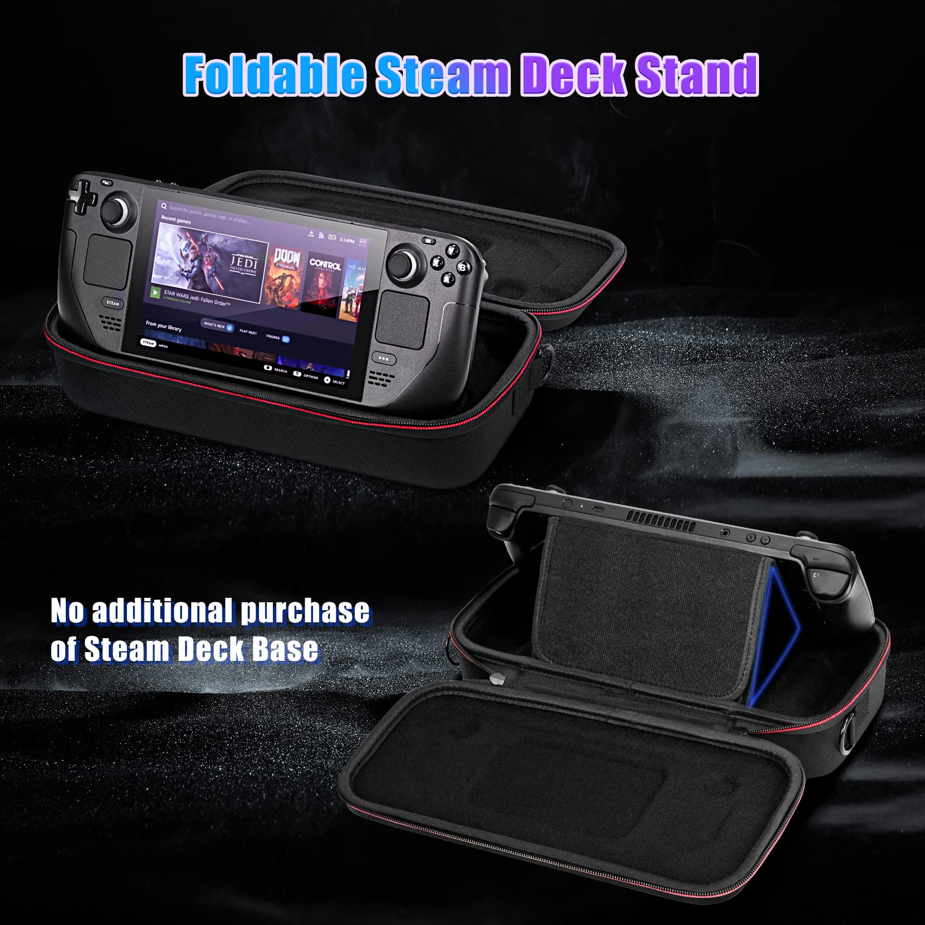 MENOLY Steam Deck Carrying Case, Steam Deck Case Bag with Shoulder Strap, Built-in Larger Storage and Game Stand Design, Portable Travel Case for Steam Deck Console & Accessories