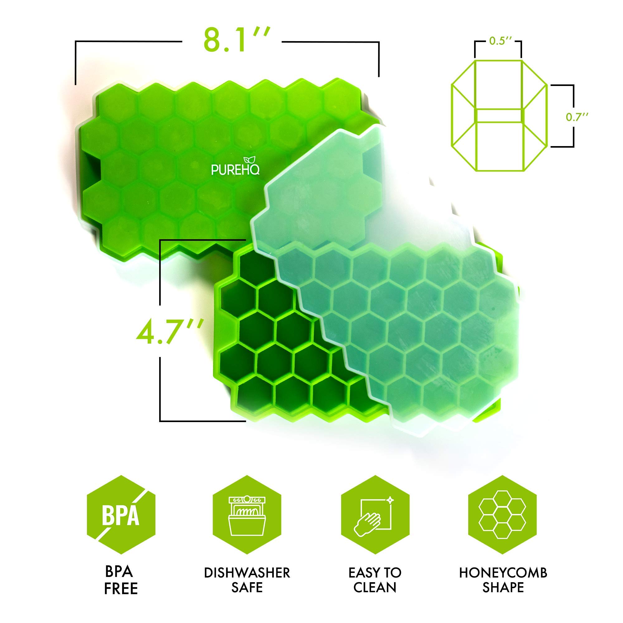 PureHQ Ice Cube Trays for Freezer, 74 Hexagon Shape Stackable Ice Tray for Freezer, Silicone Ice Mold Trays, Easy Release and BPA Free, 2 PACK