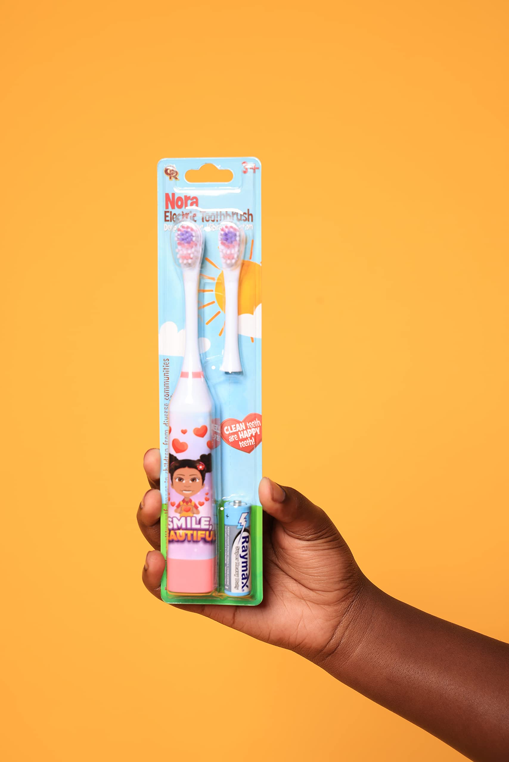OUR REFLECTIONS Kids Battery Powered, 2 Toothbrush Heads, Soft Bristles, Ages 3 and up. Diversity Girl Nora, Boy John (Nora Electric Toothbrush, Pink)