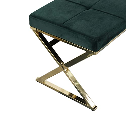 GYZAD Modern Sofa Bench-Turquoise Bench Bench-Dining Room Bench-with Stainless Steel and Velvet Ottaman,Bench Chair,Benches for Bedroom,Livingroom,Metal,Gold Plated Legs,Green