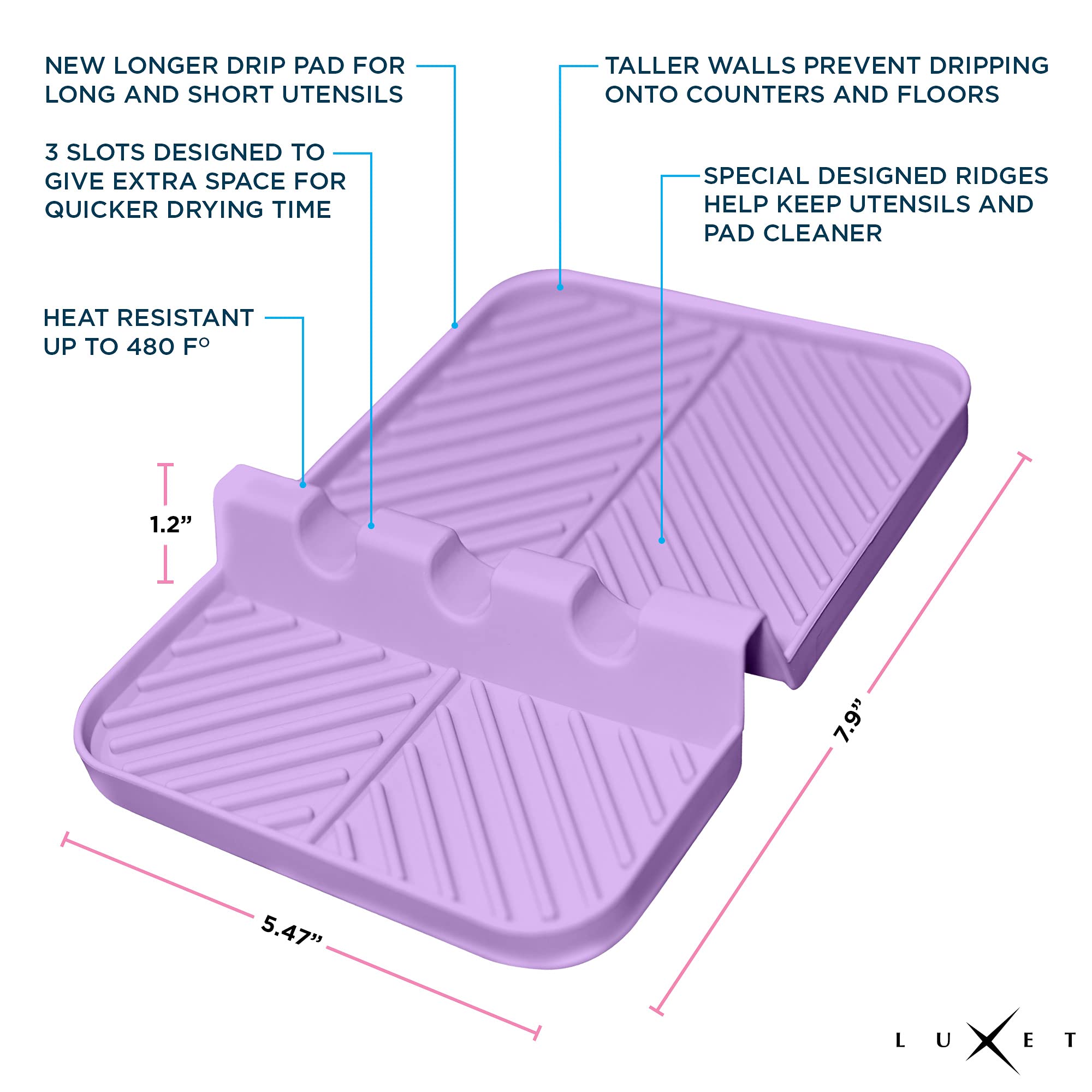Luxet Updated Spoon Rest for Kitchen Counter, Heat-Resistant Silicone Utensil Rest for Countertop with Drip Pad,Non-Slip Spoon Holder for Stove Top Kitchen and Grill Utensil Holder Lid (Purple)