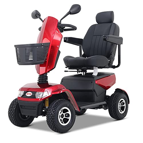 Metro Mobility 4 Wheel Heavy Duty Powered Mobility Scooters for Seniors - 400 lbs Capacity Motorized Scooter for Adults, Travel - Adapts to All Terrains with Exceptional Leg Room - Red
