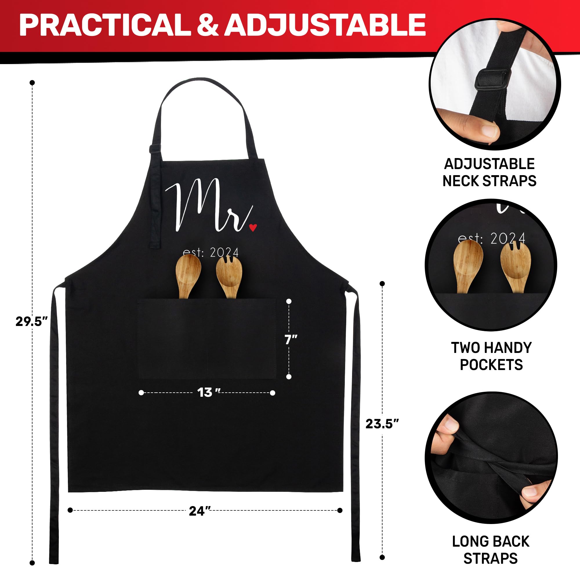Prazoli His and Her Aprons - Mr Mrs Established 2024 Couples Engagement Gift, Cute Bridal Shower Gift Anniversary Wedding Registry Items & Decoration, Housewarming Gifts For New Home Newlywed Gift