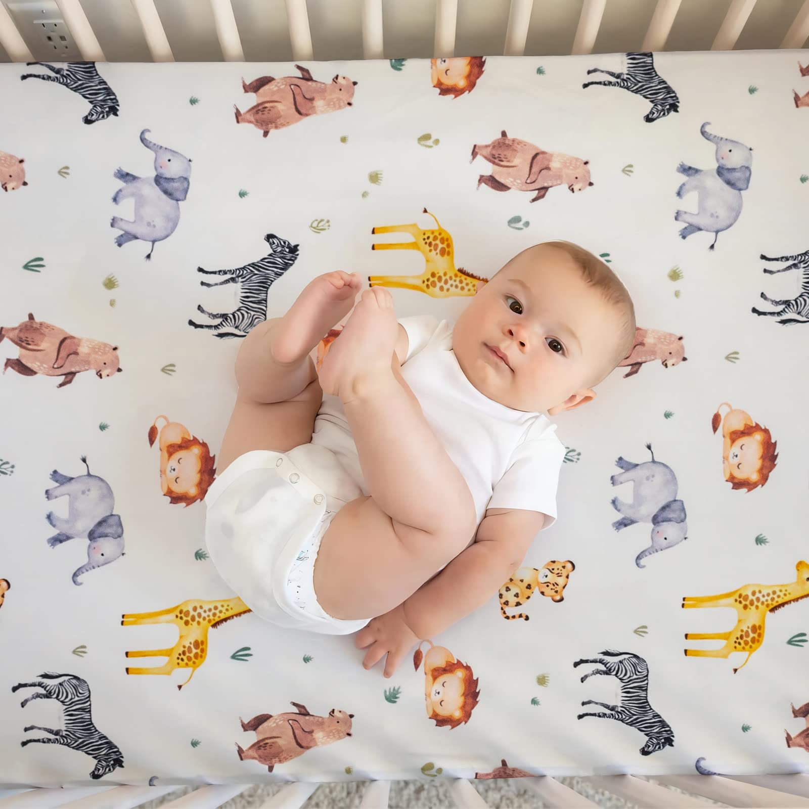 Pack and Play Sheets, Mini Crib Sheets for Boys Girls,Snug Fitted Playard Sheet Bedding Mattress Protector,2 Pack,Dinosaur&Animal