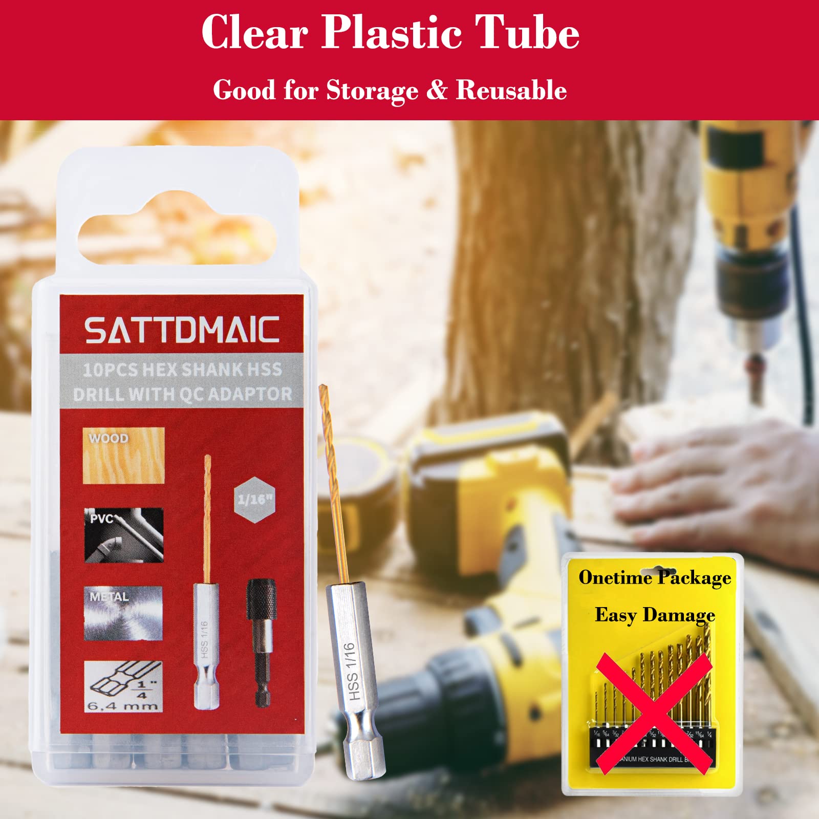 SATTDMAIC 1/16 Hex Shank Drill Bit Set - Titanium Twist Drill Bit Set for Wood, Plastic, Aluminum Alloy, Metal, Impact Driver Drill with Quick Change Adaptor