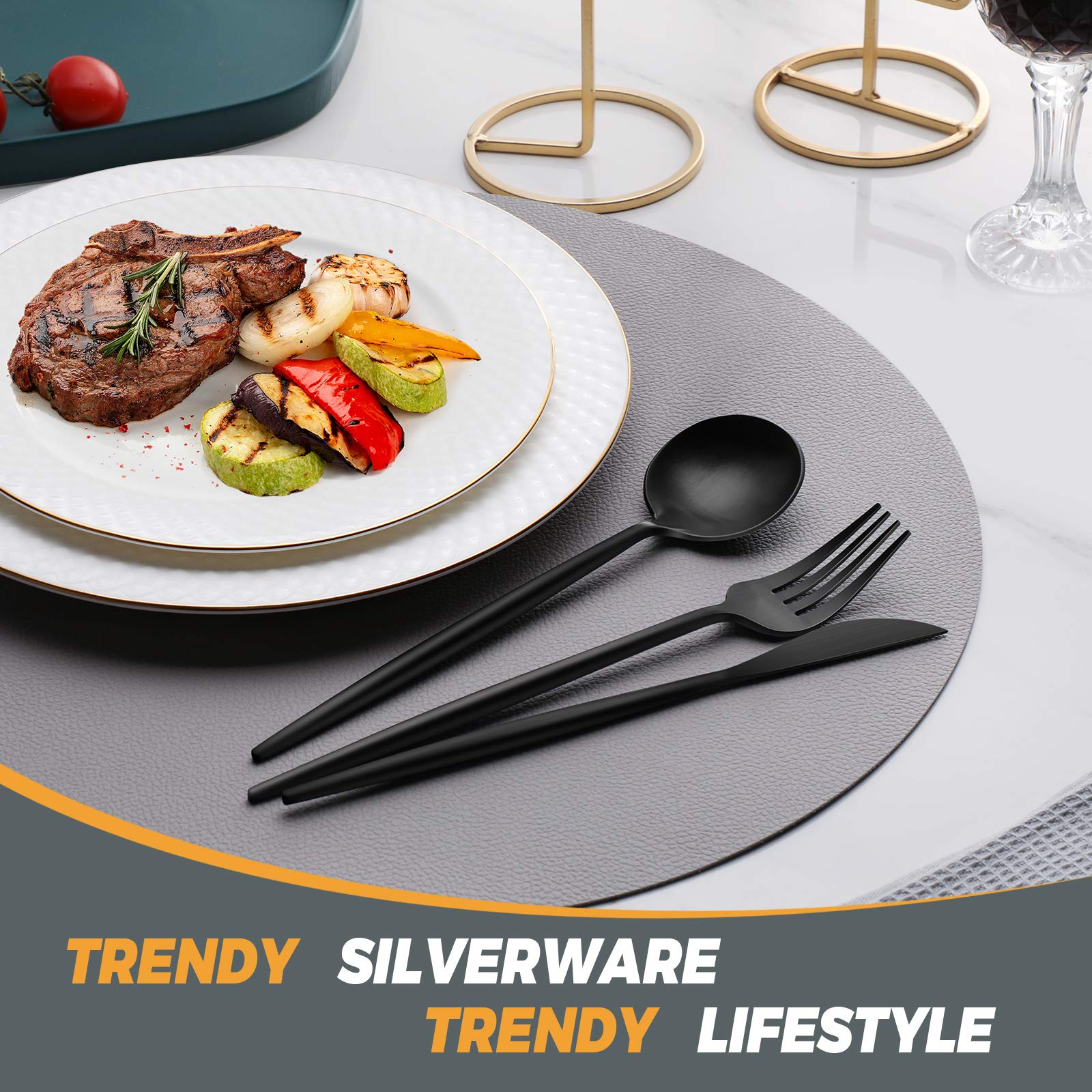Luxury Matte Black Silverware Set, 20-Piece 18/8 Stainless Steel Flatware Sets for 4, Silverware Flatware Set for Home, Kitchen and Restaurant
