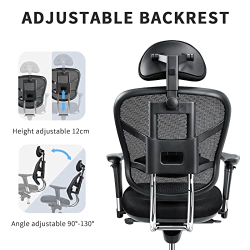 WAFTING Office Chair, Large and Tall Desk Chair, Adjustable Backrest Computer Chair with Thick Seat Cushion, 3D Adjustable Headrest, Lumbar Support and Armrest,Home Office Ergonomic Chair Black