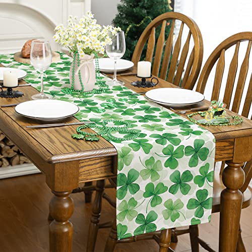 Siilues St Patricks Day Table Runner, Lucky St Patricks Day Decor Green Shamrock Seasonal Spring Holiday Table Decorations for Indoor Outdoor Dining Table Decor (13'' x 72'')