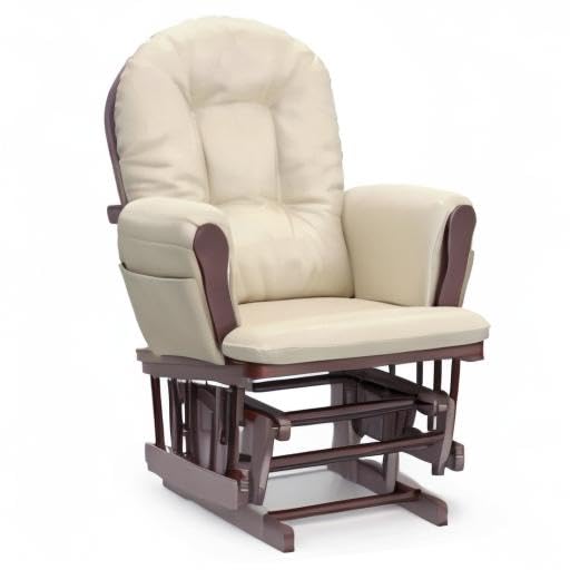 Premium Ring Rocking Chair and Ottoman (Cherry Base, Beige Cushion) - Upholstered Cushion with Storage Bag, Smooth Rocking Movement, Easy Assembly, Solid Hardwood Base, Rocking Chair (Cherry/Beige)