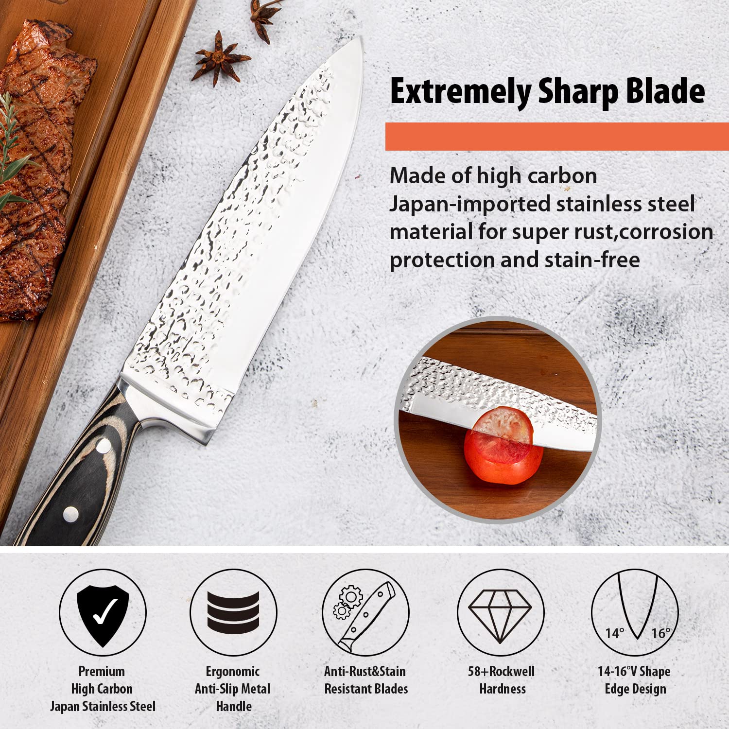Knife Set,15 Pieces Kitchen Knife Set with Wooden Block,High Carbon Japanese Stainless Steel Knife Block Set,Ultra Sharp, Full-Tang Design ,Irregular Hammer Pattern