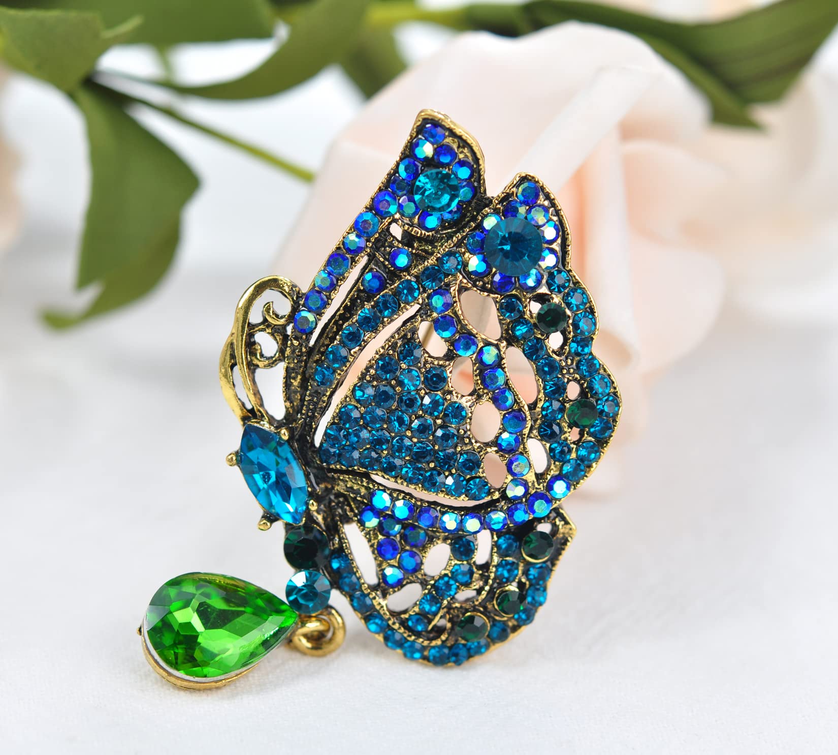 Gyn&Joy Women's Austrian Crystal Fuchsia Pink Butterfly Pendant Brooch BZ226