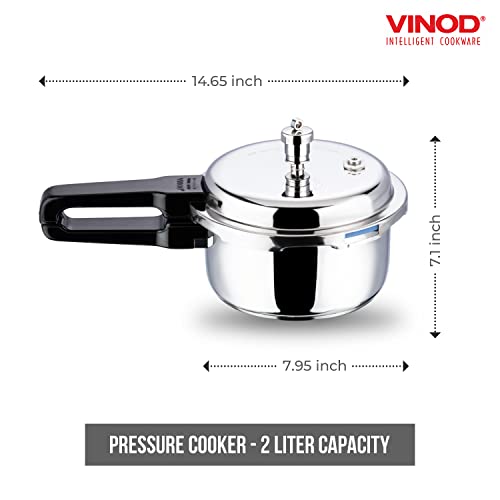 Vinod Pressure Cooker Stainless Steel – Outer Lid - 2 Liter – Induction Base Cooker – Indian Pressure Cooker – Sandwich Bottom – Best Used For Indian Cooking, Soups, and Rice Recipes, Quinoa