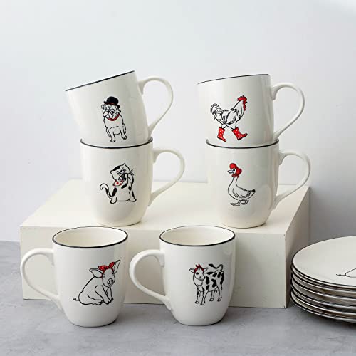LEHAHA Farmhouse Coffee Mugs Set,16 OZ Animal Large Coffee Mugs with Handle, Set of 6, Christmas Porcelain Mugs/Cups for Coffee, Tea, Cocoa, Office and Home Use, Practical Gift, Assorted Design