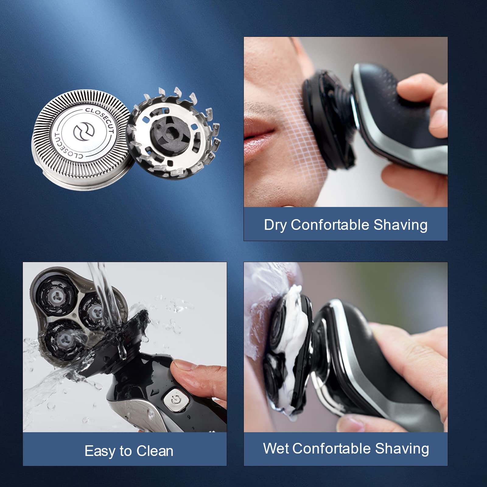 SH30 Replacement Heads for Philips Norelco Shaver Series 3000, 2000, 1000 and S738, with Durable Sharp Blades (Pack of 3)