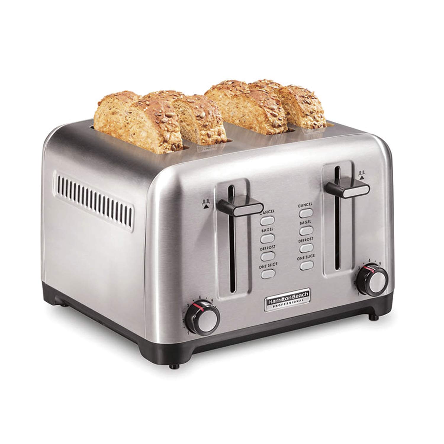 Hamilton Beach Professional 24991 Toaster with Deep & Wide Slots for Artisan Bread & Bagel and Sure-Toast Technology, Auto Shutoff, 4-Slice, Stainless Steel