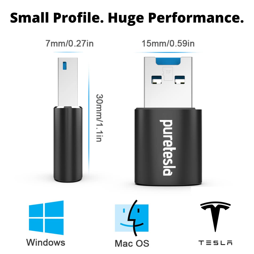 puretesla DashCam Tesla USB Drive 128 GB β Plug and Play USB Endurance microSD Drive Pre-Formatted for Tesla, TeslaCam, Dashcam, and Sentry Mode - Works with Model S 3 X Y