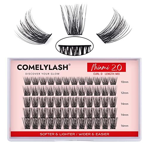 Lash Clusters, 60Pcs Individual Lashes DIY Eyelash Extensions, D Curl Cluster Lashes Soft and Lightweight 10-12-14-16mm Mixed Lash Extension Easily Done at Home(Miami 10-16mm)