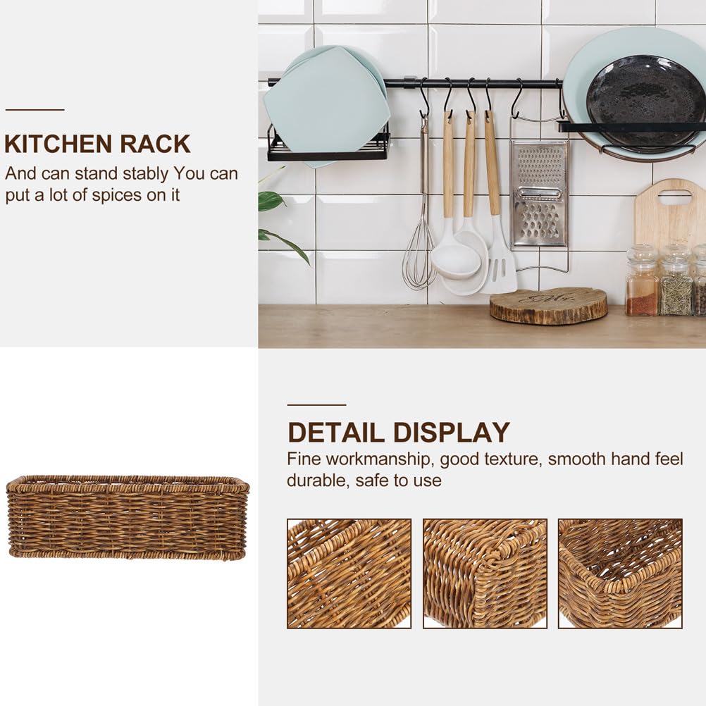 Wicker Storage Baskets Set of 2 Woven Shelf Baskets Narrow Storage Baskets for Organizing Brown Storage Bins for Shelves, Small Wicker Basket for Kitchen Tabletop Bedroom Closet Storage
