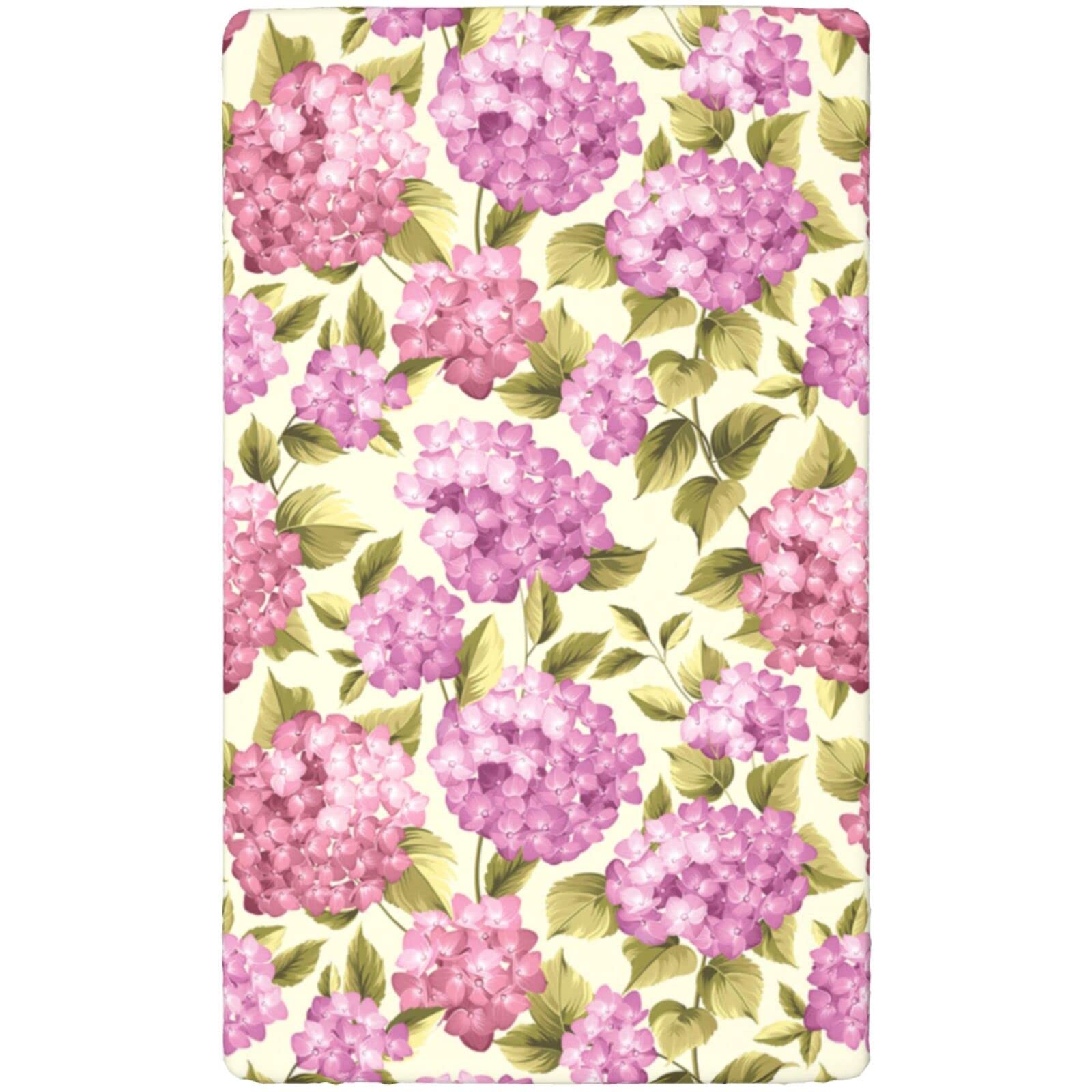 Shabby Flora Themed Fitted Mini Crib Sheets,Portable Mini Crib Sheets Soft and Breathable Bed Sheets-Great for Boy or Girl Room or Nursery,24β x38β,Pale Green Baby Pink Cream Lilac