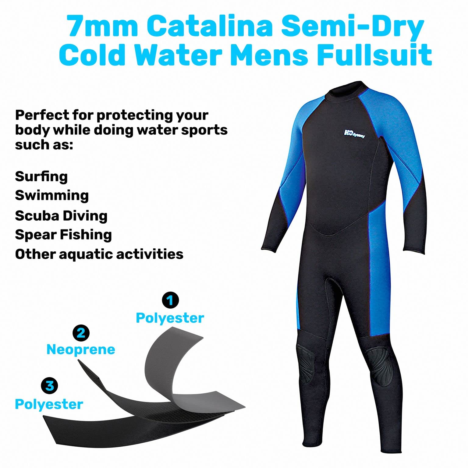 H2Odyssey Catalina 7mm Men's Semi-Dry Wetsuit - Cold Water Deep Sea Swim Suit