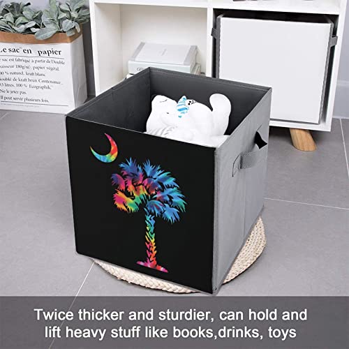 Tie Dye South Carolina Flag Large Cubes Storage Bins Collapsible Canvas Storage Box Closet Organizers for Shelves
