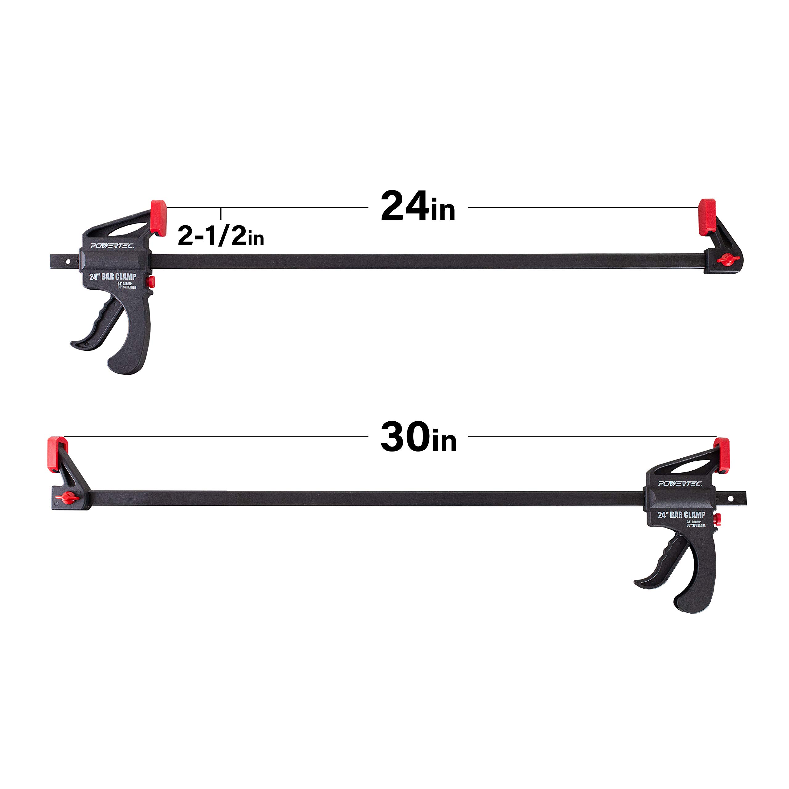 POWERTEC 71596 24 Inch Bar Clamps with Spreader, Trigger Clamps for Woodworking, One-Handed Carpenter Quick Clamp Sets for Gluing, Wood Clamps for Woodworking Tools, 2 pack