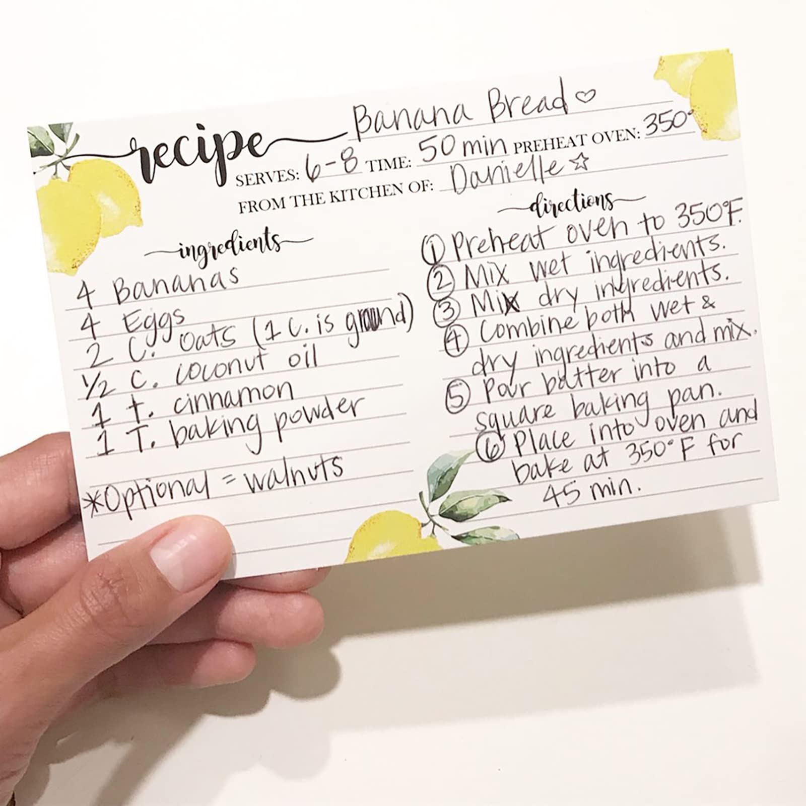 Lemon Double Sided Recipe Cards 4"x6" (100) USA Made Thick Durable Eco Index Card Stock Notecards for Family Recipes, Baking, Meal Prep, Wedding, Bridal Shower Gift