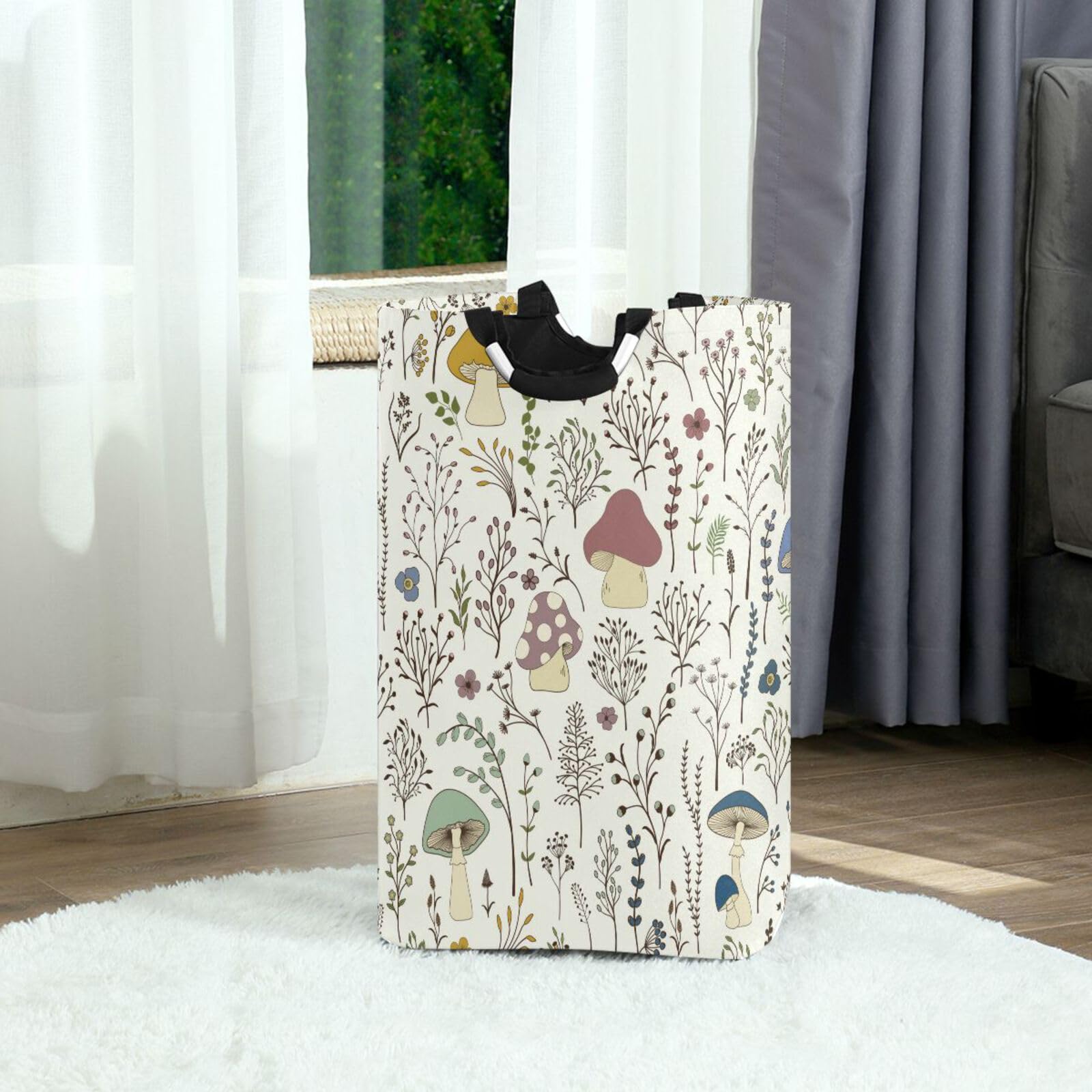 xigua Mushroom Laundry Basket, Large Foldable Dirty Clothes Laundry Hamper with Handles for Bathroom, Bedroom, College Dorm, Kids Room
