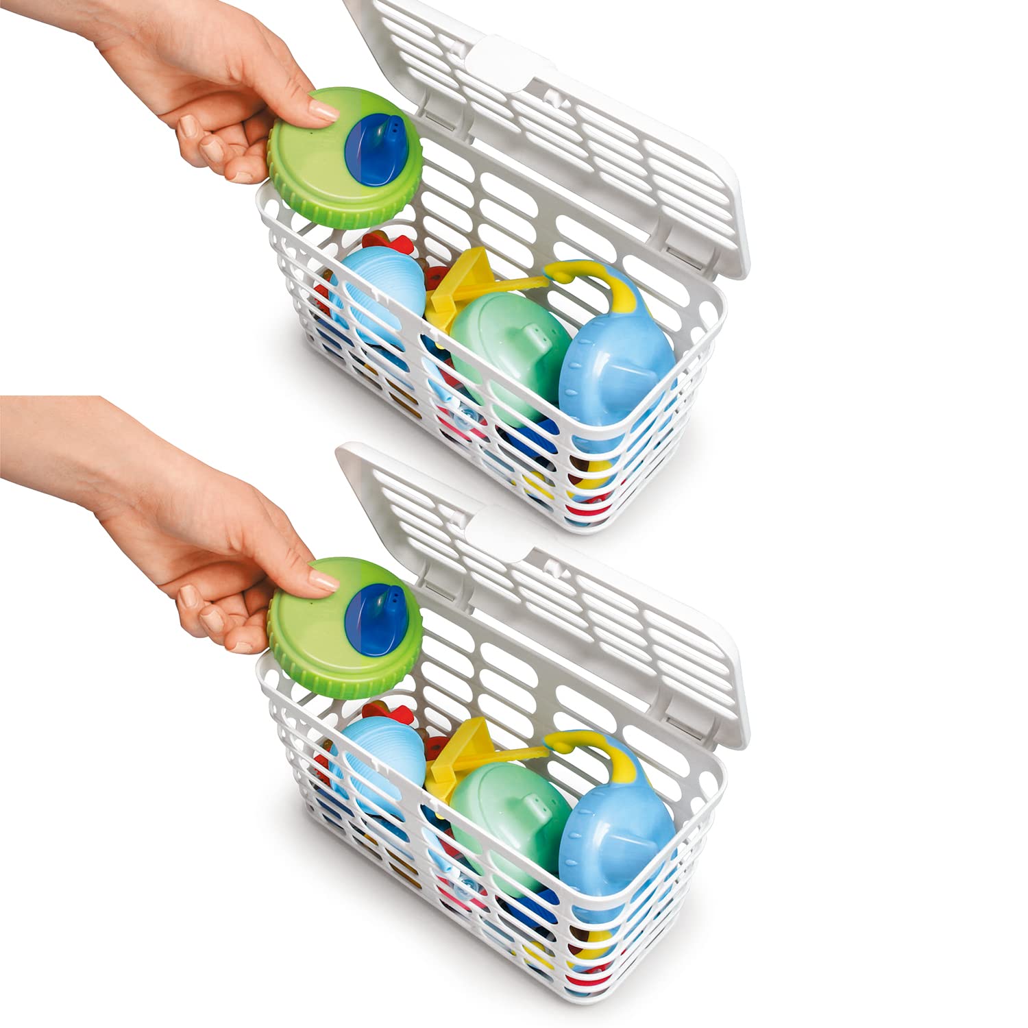Prince Lionheart Made in USA High Capacity Dishwasher Basket for Toddler Items - Storage Basket For Toddler Bottle Parts and Accessories, 100% Recycled BPA Free Plastic Dishwasher Basket (2pcs)