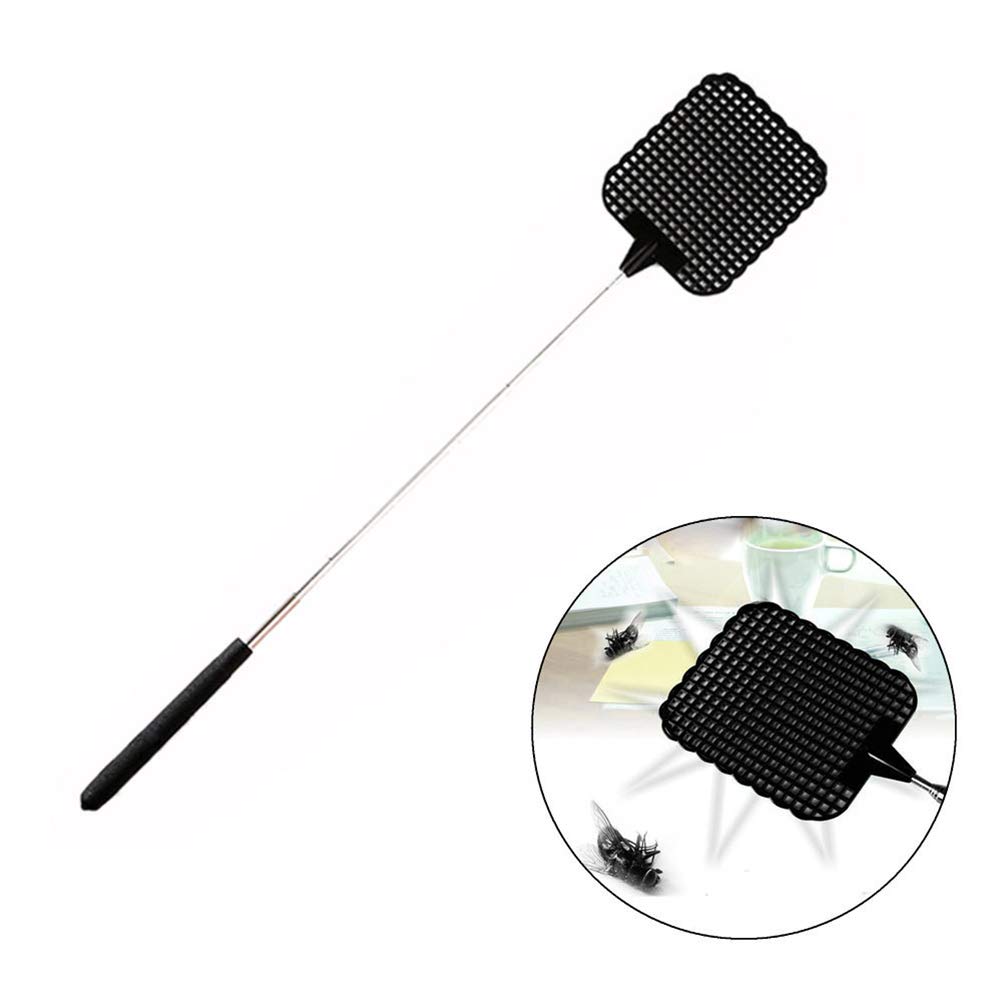 WBTY Telescopic Fly Swatter 4 PCS Plastic Fly Swatters with Stainless Steel Handle for Indoor Outdoor, Extendable Flyswatter (Black)