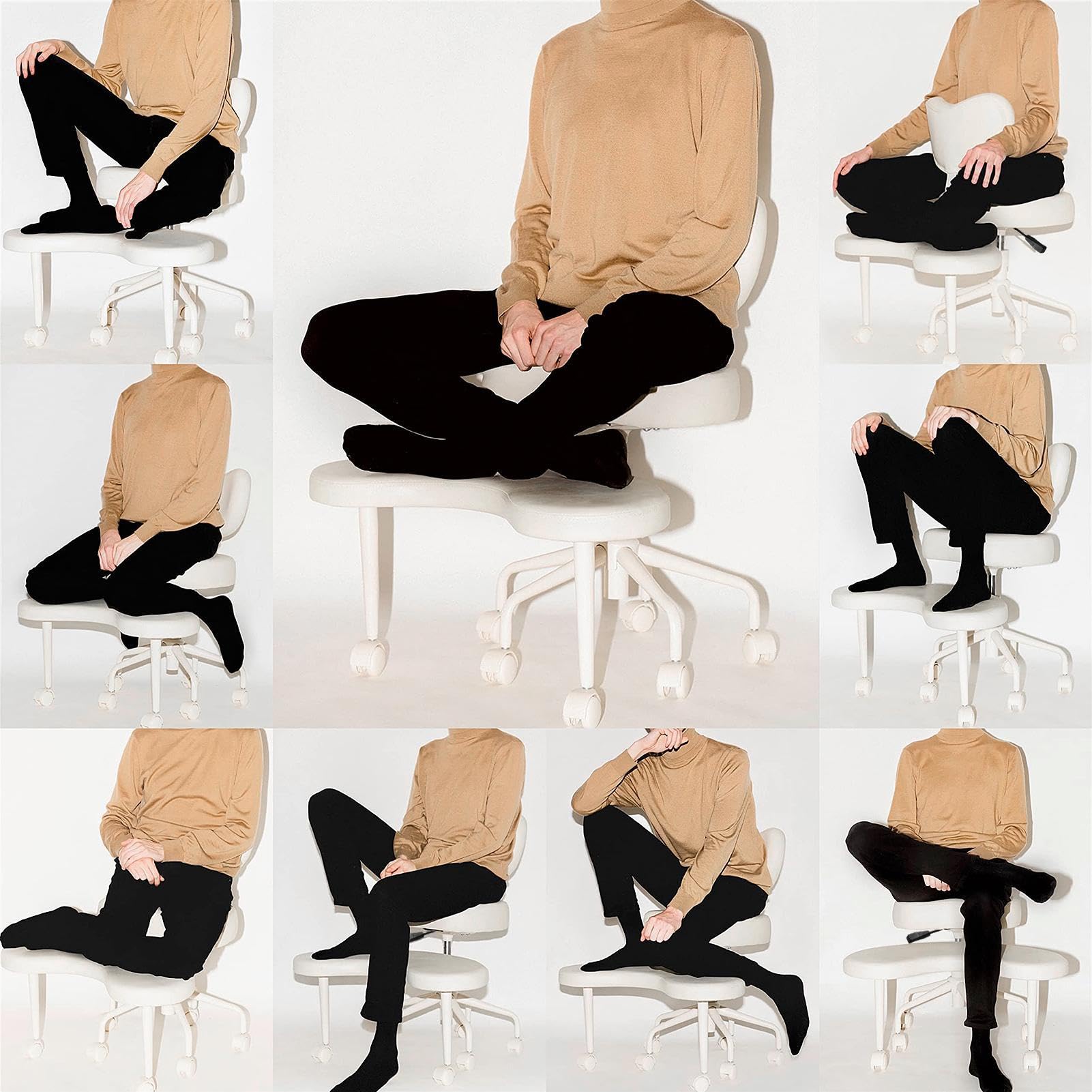 Traverse-Legged Chair with High Elastic Seat Cushion Yoga Meditation Chair with Lumbar Support and Adjustable Reclining Angle, Ergonomic Office Chair for Home & Office (Black)