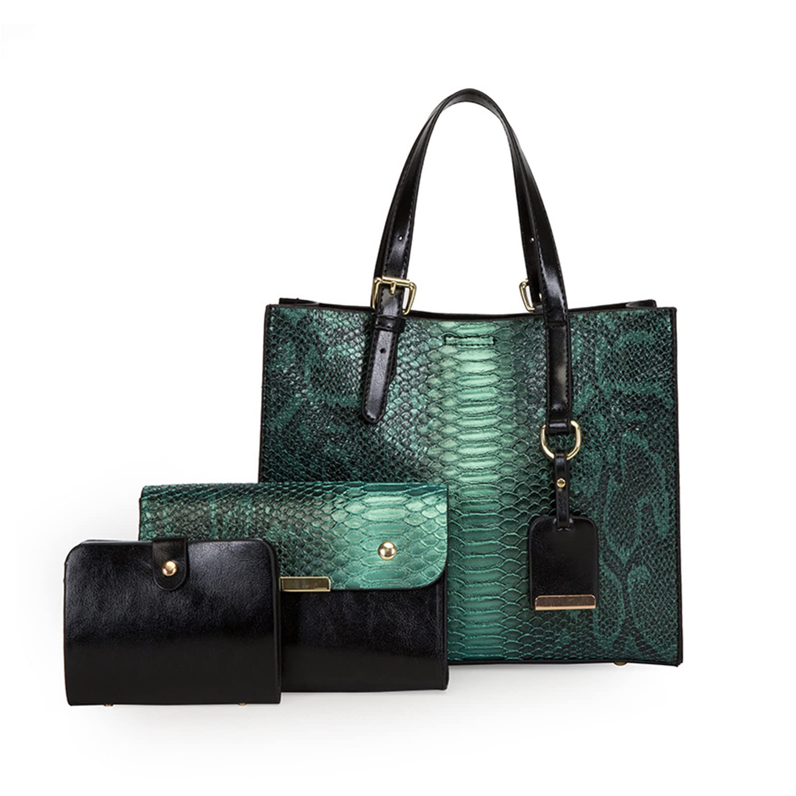myfriday Vegan Leather Tote Shoulder Bag for Women, Snake Pattern Large Top Handle Bags 3pcs Purse Set