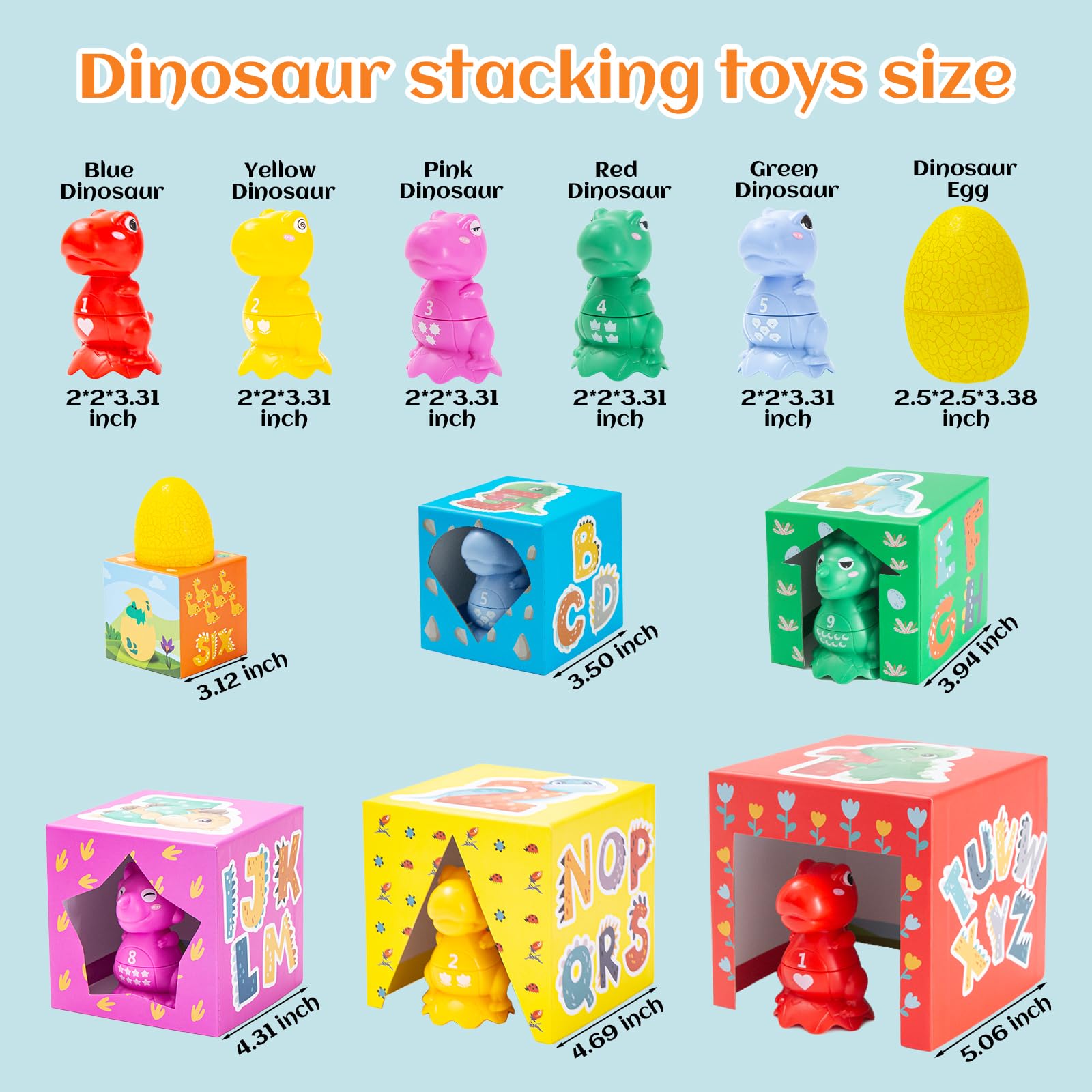 MITCIEN Dinosaur Stacking Blocks Toys for Toddlers, Toddlers Preschool Learning Toys Number Stacking Nesting Boxes, Preschool Educational Toys with Dinosaur&Egg