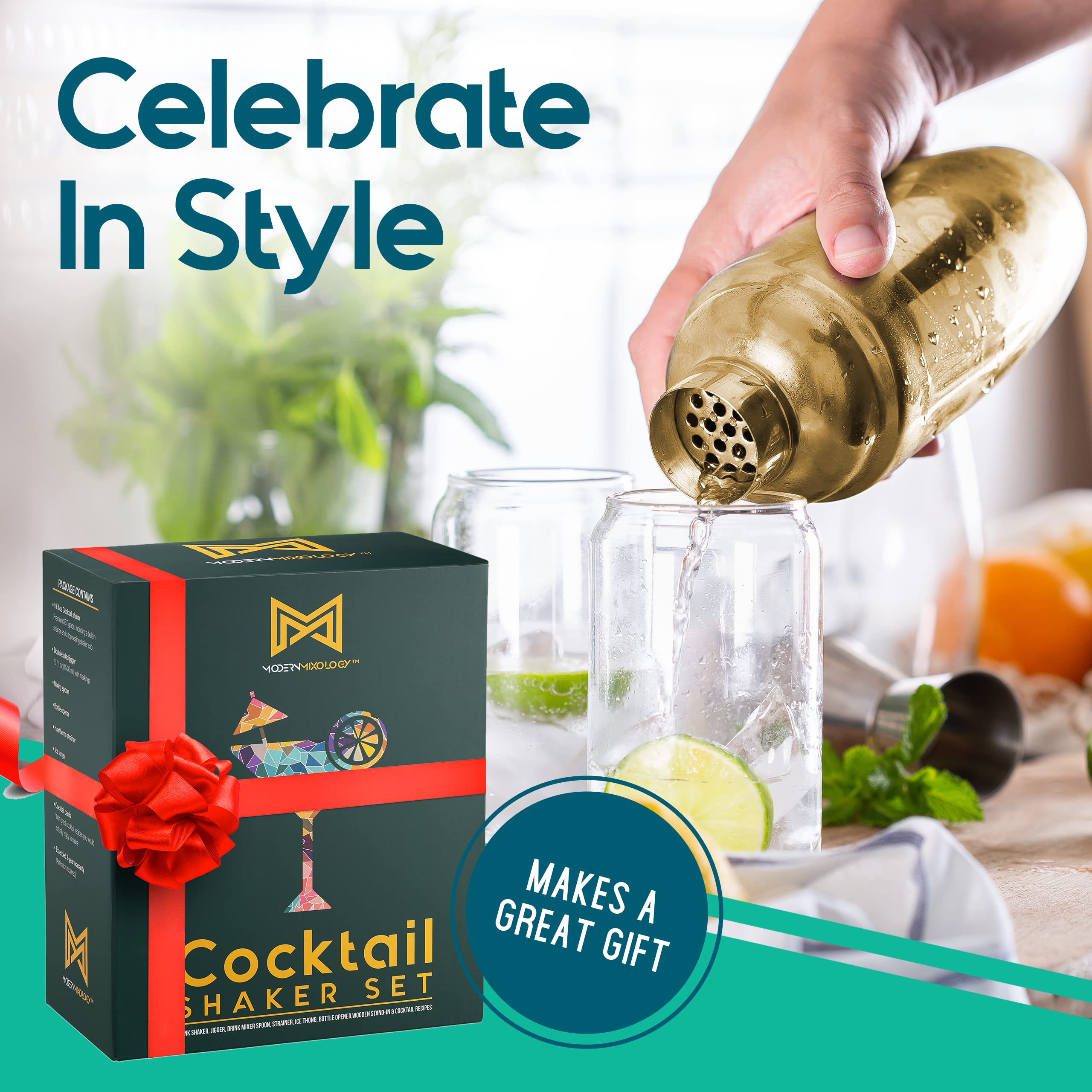 Mixology Bartender Kit: 23-Piece Bar Set Cocktail Shaker Set with Stylish Bamboo Stand | Perfect for Home Bar Tools Bartender Tool Kit and Martini Cocktail Shaker for Awesome Drink Mixing (Gold)