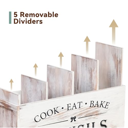 WDT Tool Utensil holder for Kitchen Counter Large Round Utensils Holder with Wooden Base Matte Black Cooking Utensil Holder,Kitchen countertop Utensil Organize (White-4 Compartments)