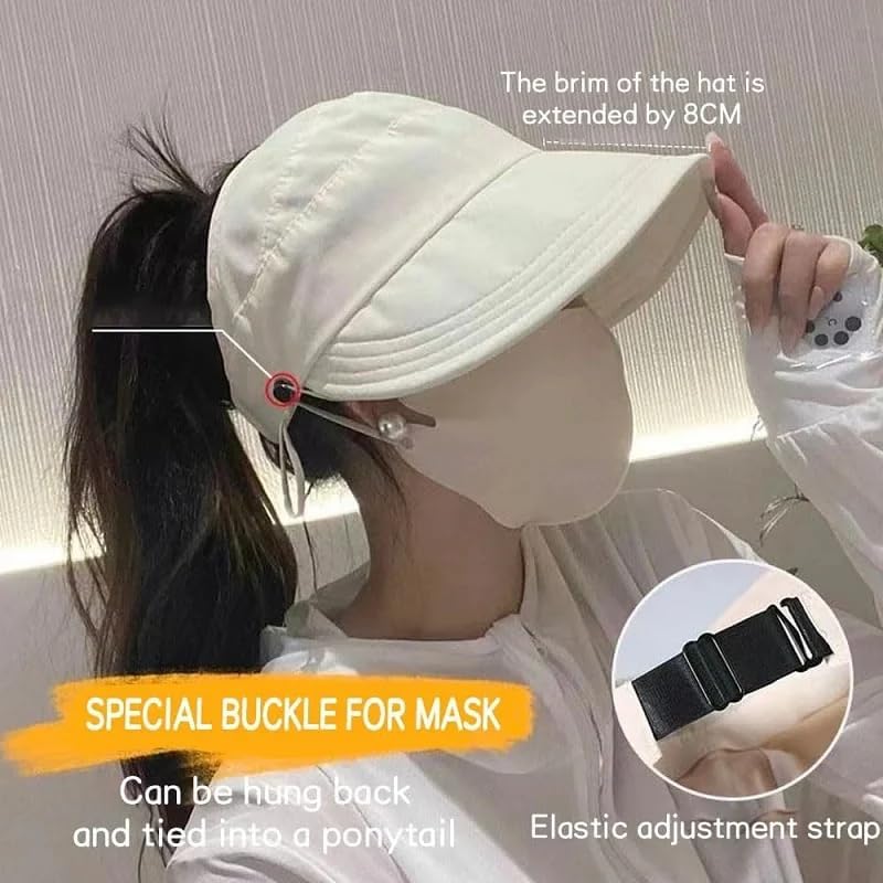 Outdoor UV Protection Hollow Top Sun Hat, 2024 New Sun Hats for Women UV Protection, Summer Wide Brim Sun Protection Hat, Ponytail Sun Cap,H Black-White