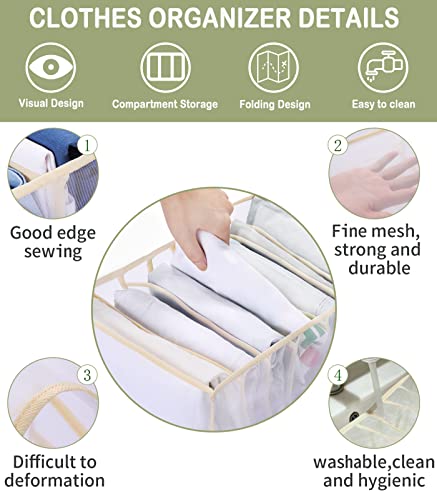 Wardrobe Clothes Organizer, 7 Grids Drawer Organizers for Clothing, Bedroom clothes organizer for folded clothes, Closet Organizers and Storage Baskets for Pants,T-Shirts, Jeans (5 Pack 2M+3L)