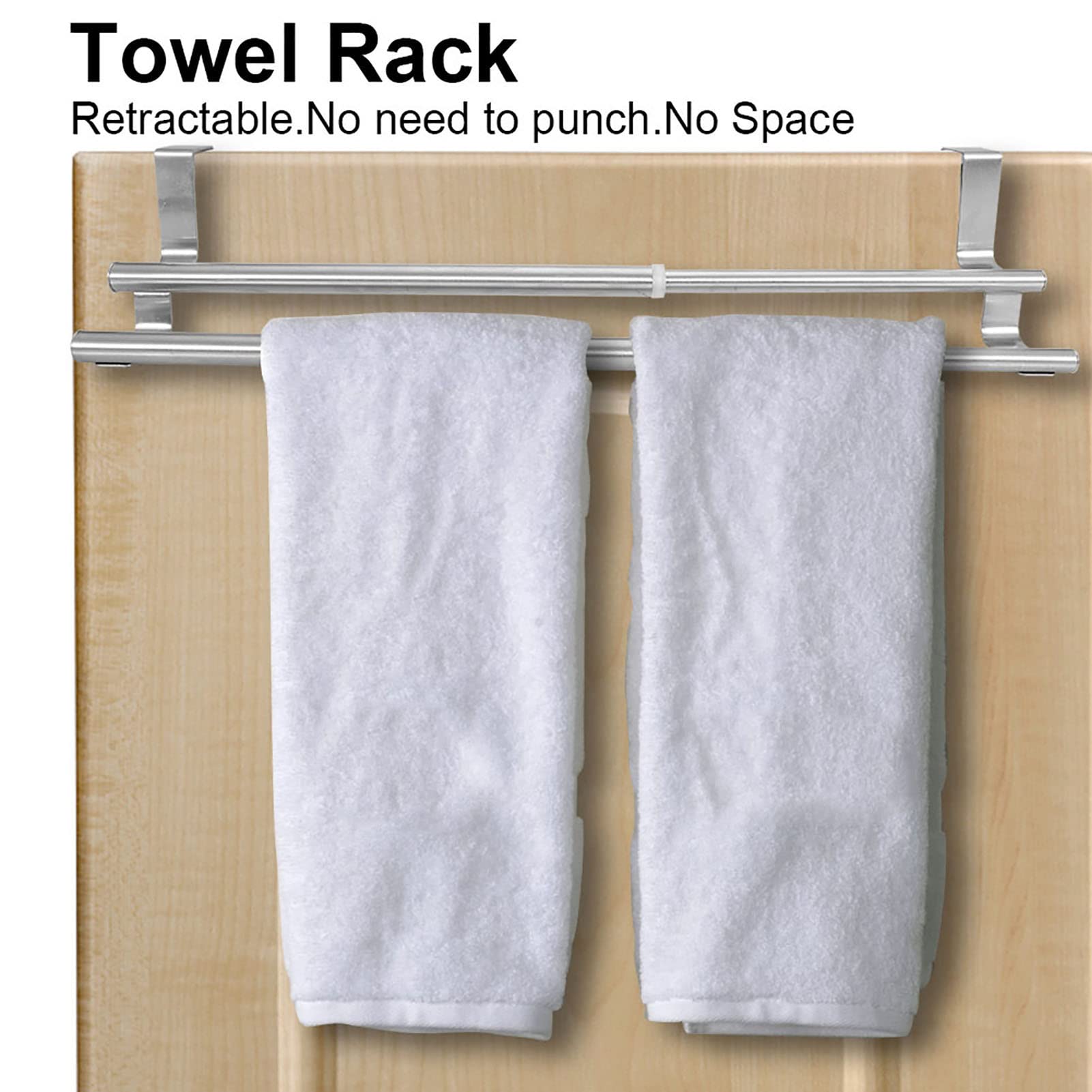 Towel Rack Bath, Stainless Steel Retractable Bath Towel Rack, Double/Single Bar Bedroom Towel Shelf, Hanging Design, No Drilling, for Kitchen, Study, Bathroom(40cm Double Bar)