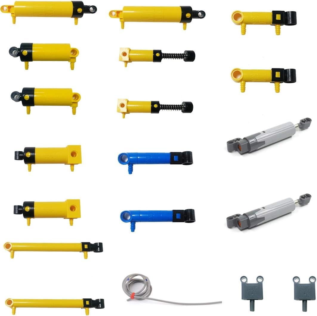 Goshfun 19Pcs 10-Kinds MOC Pneumatic Parts Bricks with Air Pump Push Rod Switch Piston Air Pipe, Building Blocks Toy Set , Random Color of Air Pipe