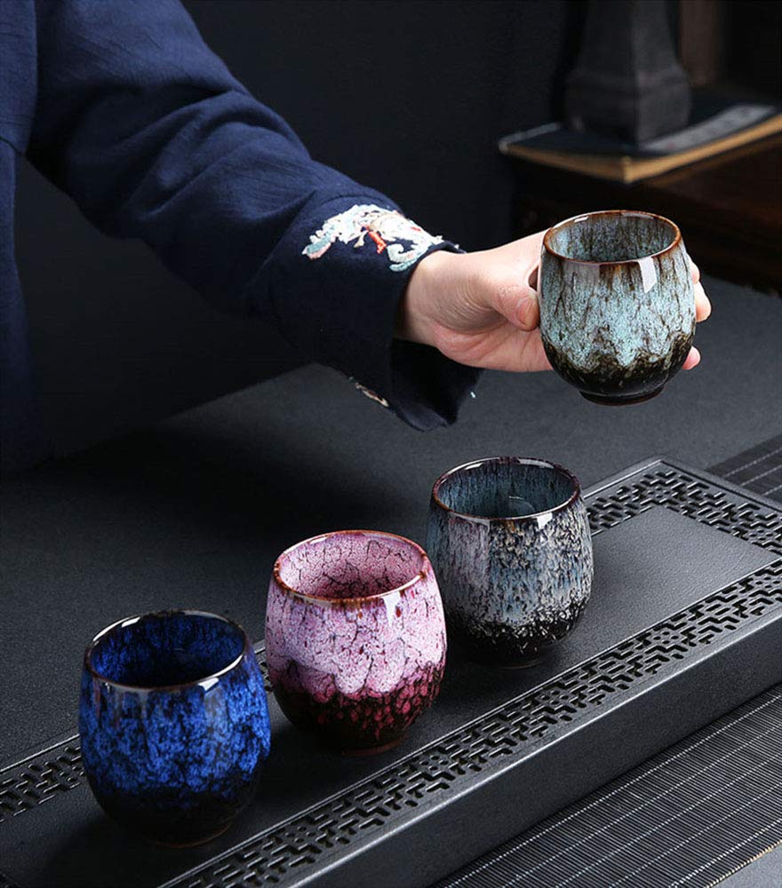 Lxuwbd Jianzhan Ceramic Teacup, Kung Fu Tea Set, Coffee cup,Yerba Mate Set - Ceramic Mate CupSet of 4 (4 colors)