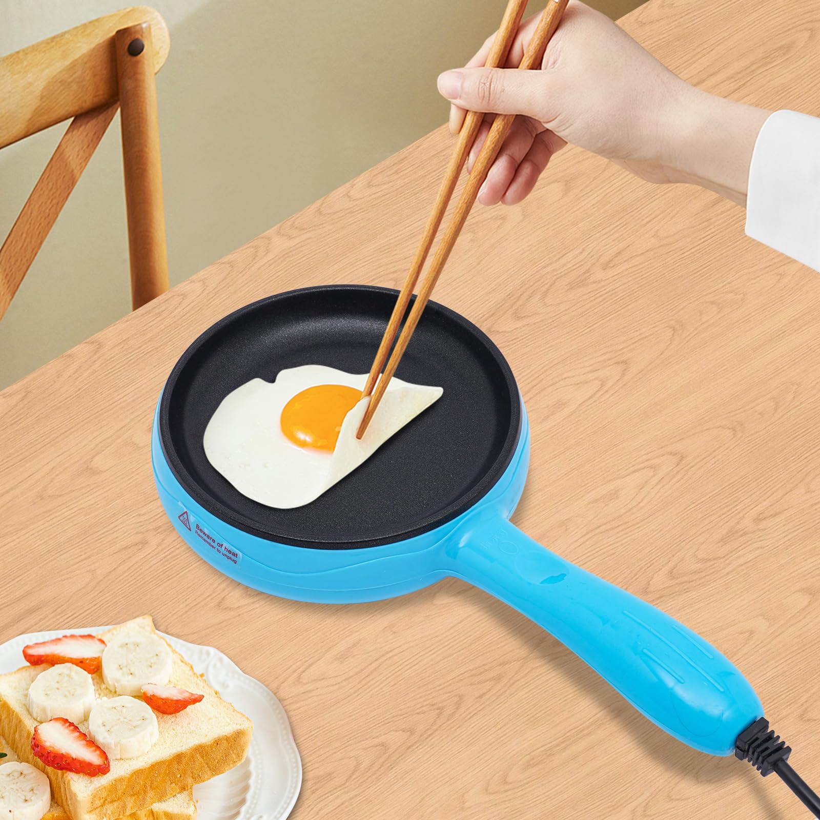 ZXTINGSHOP 6 Inch Frying Pan - 450W Nonstick Electric Skillet Fry Pan, Mini Frying Pan Egg Pan, 180°C/356°F, Blue