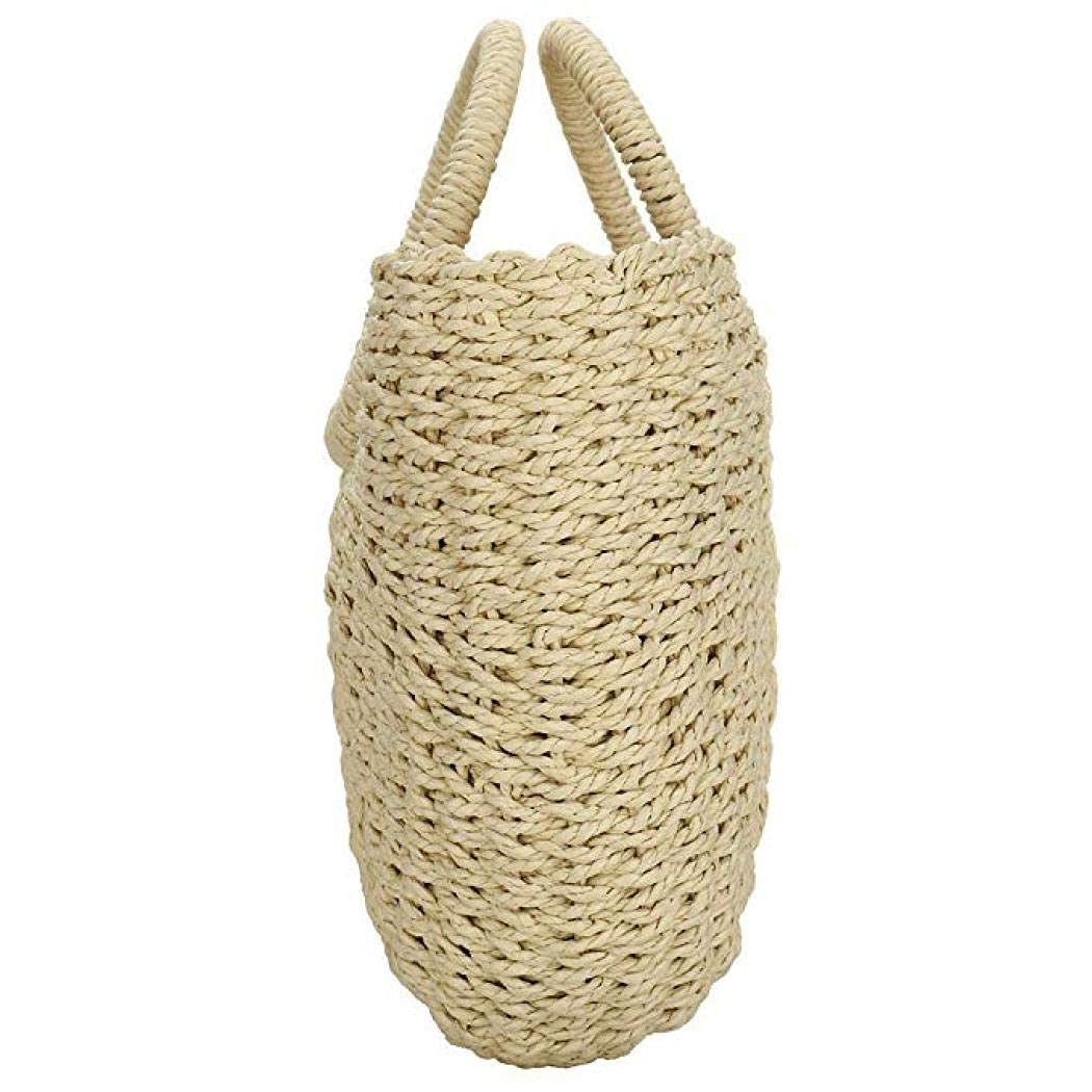 Hand-woven Straw Large Hobo Bag for Women Round Handle Ring Toto Retro Summer Beach Straw Bag (Beige)