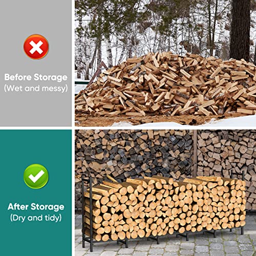 melos Firewood Rack Indoor, 6.6ft Wood Racks Outdoor For Firewood, Wood Holders Firewood Outdoor For Fireplace Wood Storage, Adjustable Fire Log Stacker Stand For Courtyard, Patio, Black